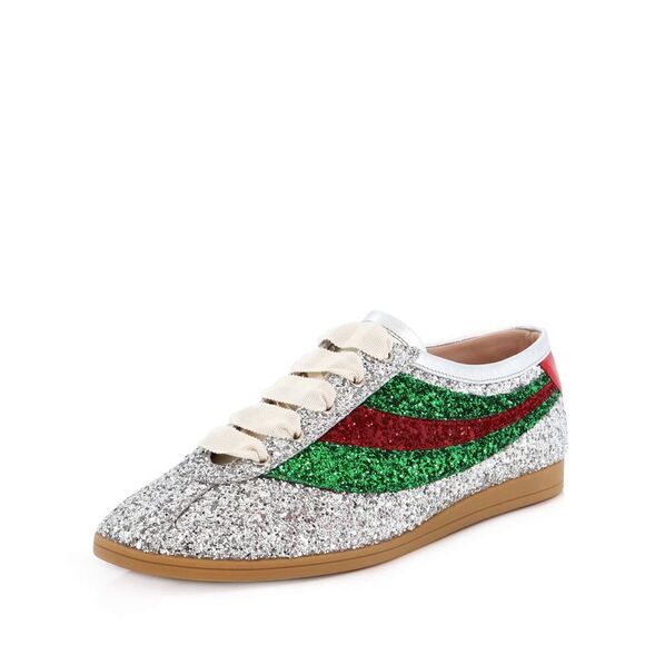 Gucci | Shoes | Gucci Mens Falacer Sneakers Glitter Canvas Silver ...